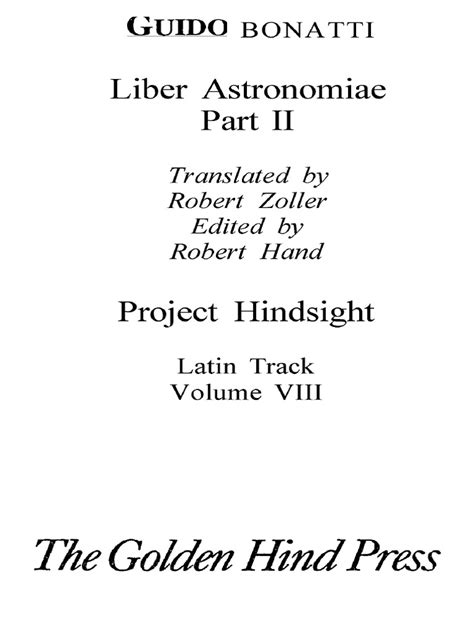 Guido Bonatti Liber Astronomiae Part Ii Project Hindsight Latin Track