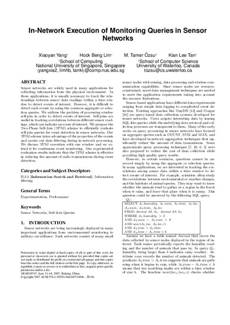 Pdf In Network Execution Of Monitoring Queries In Sensor Networks