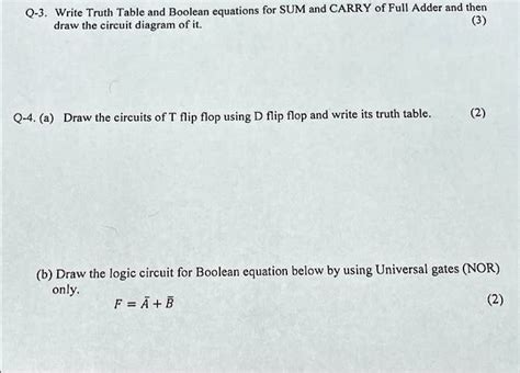 Solved Q 3 Write Truth Table And Boolean Equations For Sum And Carry