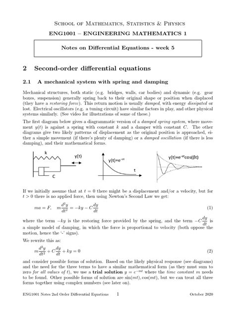 Eng1001 Notes 2nd Order Differential Equations Pdf