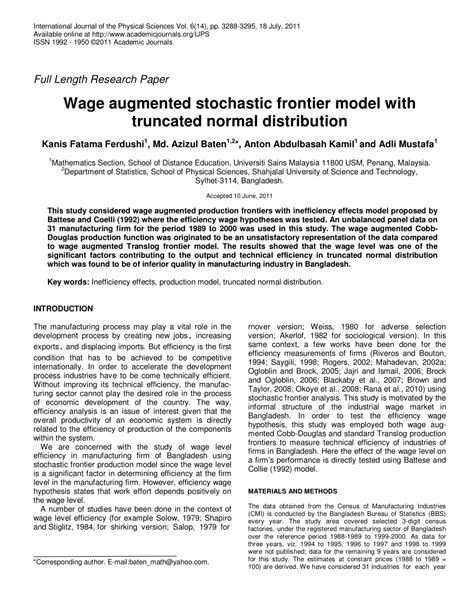 Pdf Wage Augmented Stochastic Frontier Model With Truncated Normal