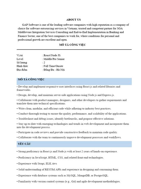 Gap Jd React Nodejs Pdf