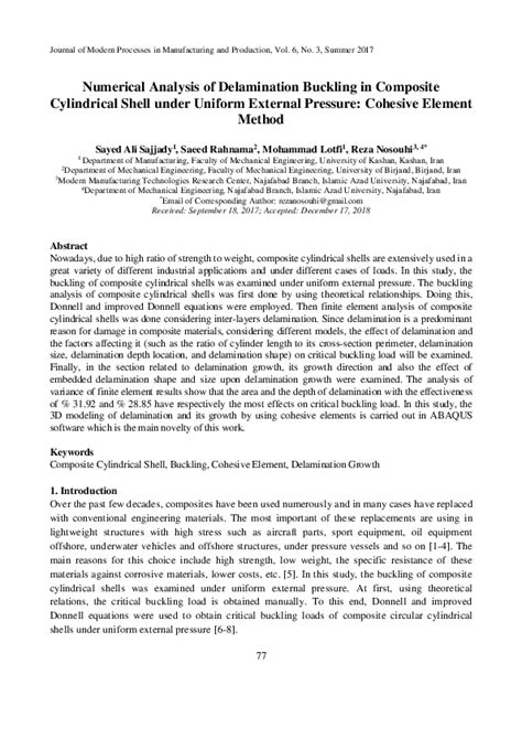 Pdf Numerical Analysis Of Delamination Buckling In Composite