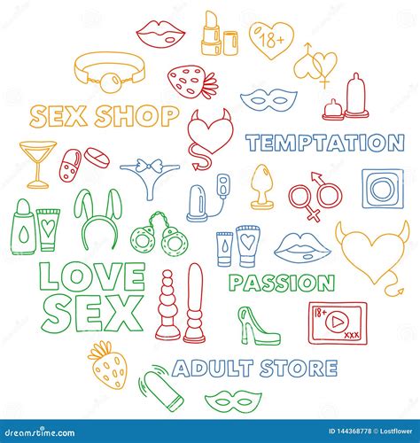 Vector Fijado Con Los Iconos De La Tienda Del Sexo Fondo Er Tico De Los Juegos Del Fetiche