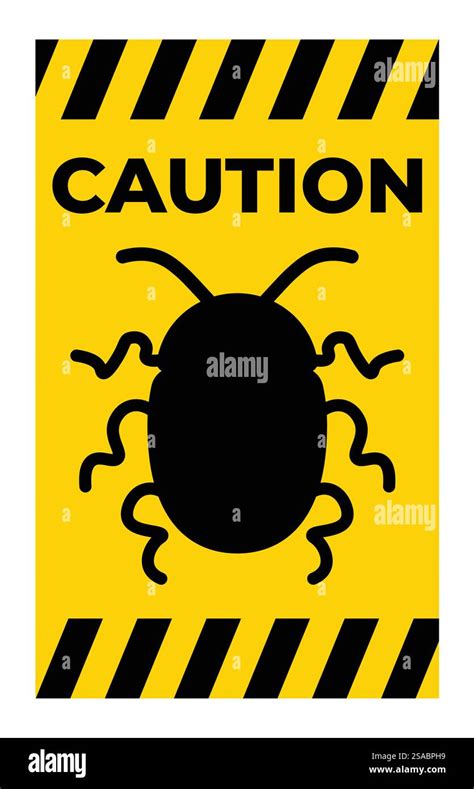 This Caution Sign Features A Bold Insect Illustration On A Yellow