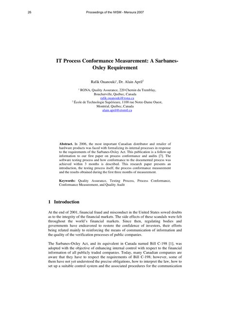 Pdf It Process Conformance Measurement A Sarbanes Oxley Requirement