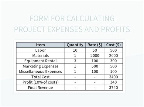 Form For Calculating Project Expenses And Profits Excel Template And Google Sheets File For Free