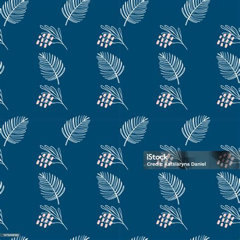 이국적인 식물 실루엣이 있는 매끄러운 열대 패턴은 네이비 블루 배경에 있습니다 연속무늬에 대한 스톡 벡터 아트 및 기타 이미지