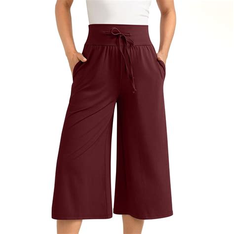 Nrmvnmi Wide Leg Cropped Palazzo Pants For Women Culottes With Pockets Summer Gaucho Pants