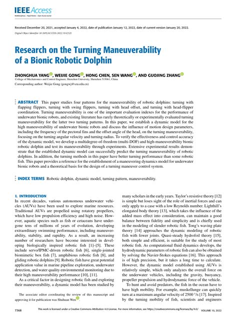 Pdf Research On The Turning Maneuverability Of A Bionic Robotic Dolphin