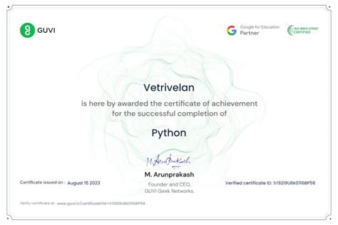 Vetrivelan Murugavel On Linkedin Pythoncertified Newbeginnings Guvi