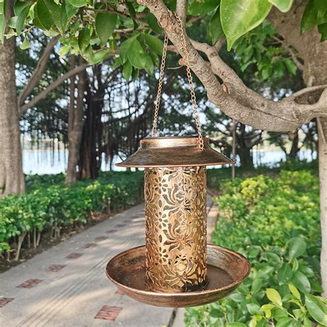 Solar Powered Hanging Bird Feeder Lamp Dual Feeding Lighting Function Atom Oracle