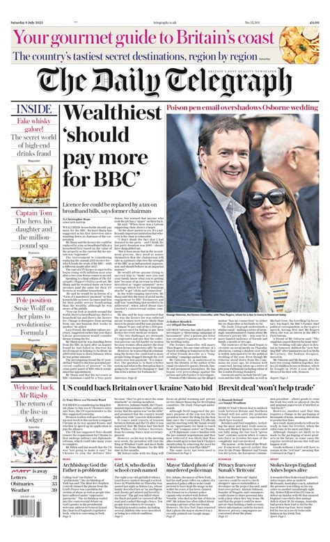 Daily Telegraph Front Page 8th Of July 2023 Tomorrows Papers Today