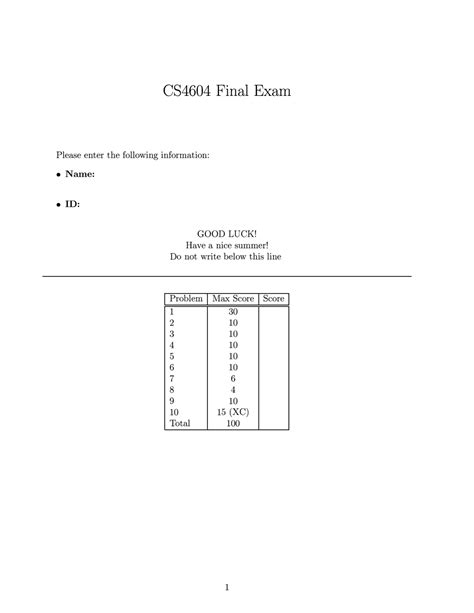 10 Problems In Final Exam Data Management Systems Cs 4604 Docsity