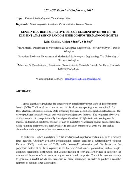 Generating Representative Volume Element Rve For Finite Element Analysis Of Random Fiber