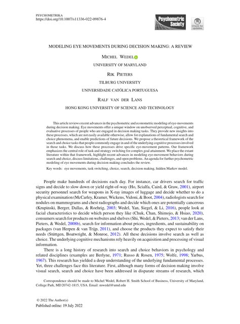 Pdf Modeling Eye Movements During Decision Making A Review
