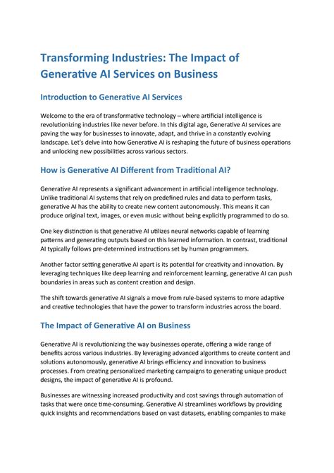 Transforming Industries The Impact Of Generative Ai Services On