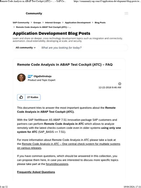 Remote Code Analysis In Abap Test Cockpit Atc Sap Community