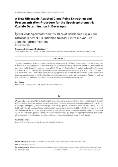 Pdf A New Ultrasonic Assisted Cloud Point Extraction And Preconcentration Procedure For The