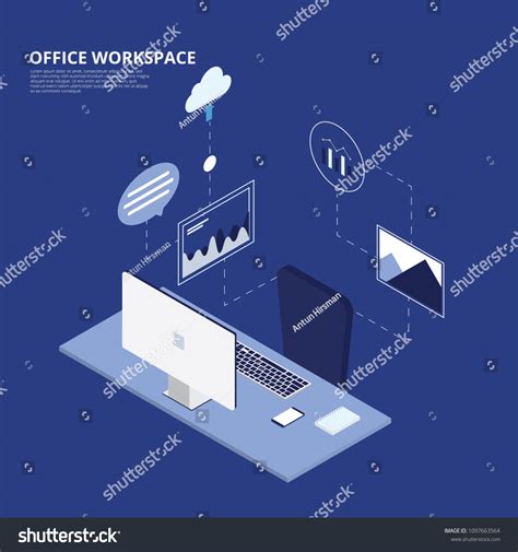 Office Isometric Data Infographics Workspace Vector Stock Vector