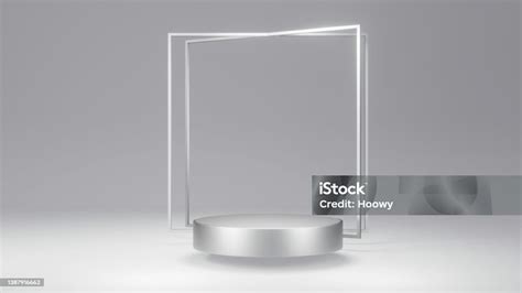 상용 템플릿 디자인을위한 빈 제품 디스플레이 연단 구성 지오메트리 요소의 메탈릭 실버 테마의 3d 렌더링 개념 3d 렌더링 0명에 대한 스톡 사진 및 기타 이미지 Istock