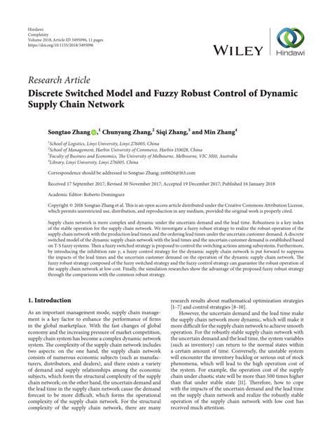 Pdf Discrete Switched Model And Fuzzy Robust Control Of Dynamic Supply Chain Network