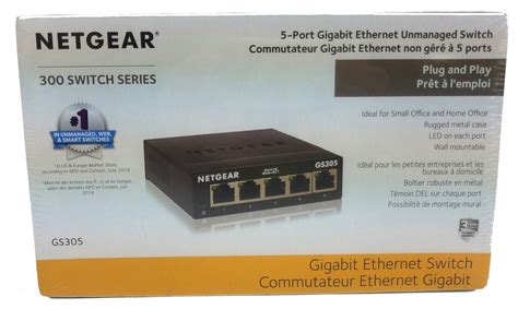 Netgear 5 Port Gigabit Ethernet Unmanaged Switch Gs305 Home Network Hub Office Ethernet