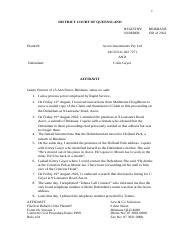 Form 46 Affidavit UCPR 3 Doc 1 DISTRICT COURT OF QUEENSLAND REGISTRY NUMBER Plaintiff