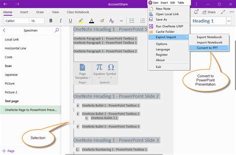 UWP Convert OneNote Selection To PowerPoint Presentation Office