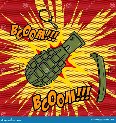 Comic Style Grenade Explosion Design Element For Poster Flyer Stock