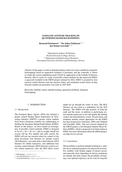 Pdf Satellite Attitude Tracking By Quaternion Based Backstepping