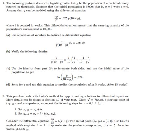 The Following Problem Deals With Logistic Growth Let