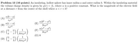 Solved Problem 13 10 Points An Insulating Hollow Sphere