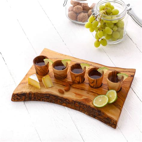 Set Of 5 Wood Shot Glasses With Serving Board Artisraw