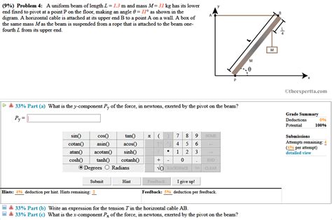 Solved 996 Problem 4 A Uniform Beam Of Length L 1 3 M And