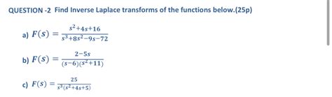 Solved Question 2 ﻿find Inverse Laplace Transforms Of The