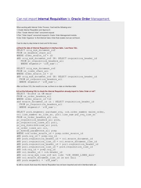 Can Not Import Internal Requisition To Oracle Order Management