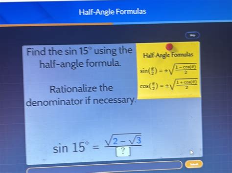 Find The Sin 15° Using The Half Angle Studyx