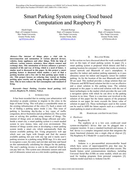Pdf Smart Parking System Using Cloud Based Computation And Raspberry Pi