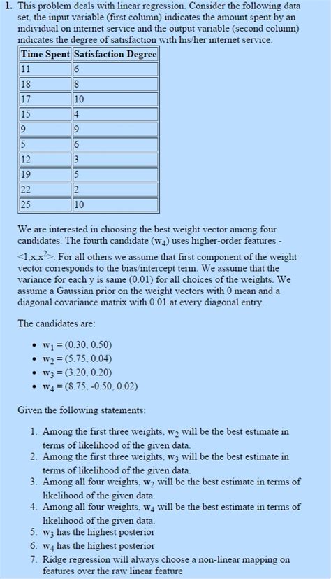 Solved Multiple Choice Problem Regarding Linear Regression