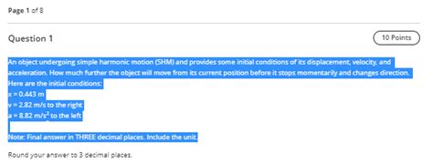 Solved An Object Undergoing Simple Harmonic Motion HM And Chegg