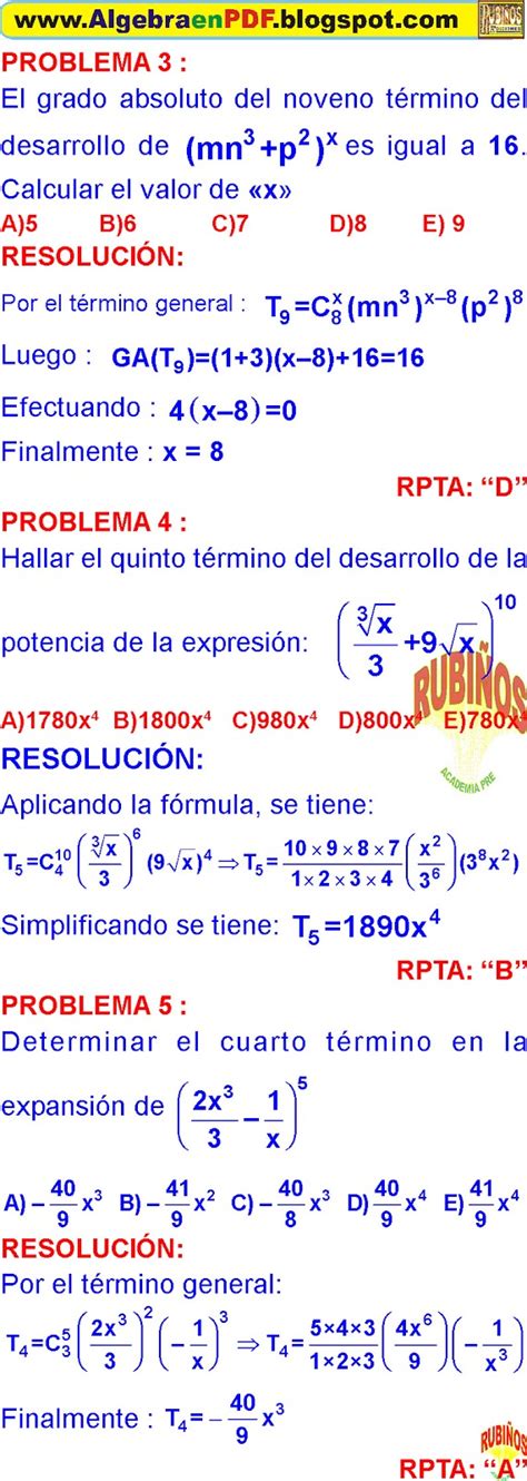 Binomio De Newton Ejercicios Resueltos Pdf