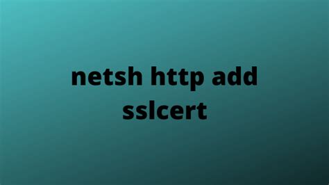 Netsh Add Sslcert Mister Pki