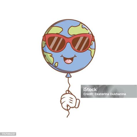 그루비한 스타일로 손에 선글라스를 낀 펑키 캐릭터 행성 지구 다양한 목적을 위해 투명한 배경에 고립된 복고풍 스티커 빈티지 벡터 아트 0명에 대한 스톡 벡터 아트 및 기타