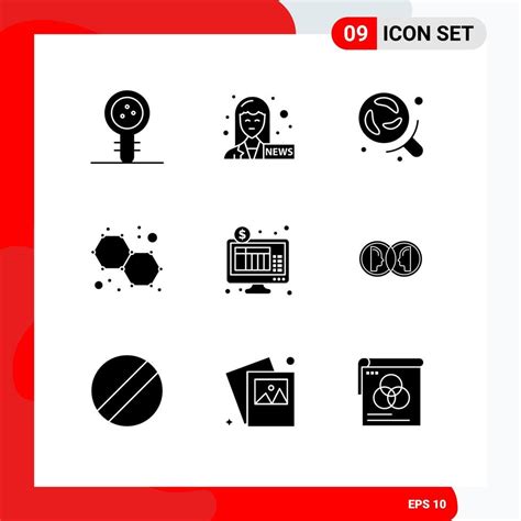 Pack Of 9 Modern Solid Glyphs Signs And Symbols For Web Print Media Such As Internet Banking