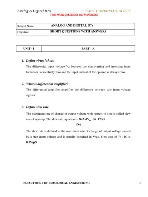Analog And Digital Ics Short Questions With Answers Pdf Analog To