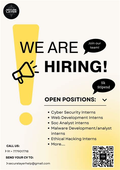 🚨 secure layer is hiring interns cybersecurity web dev soc