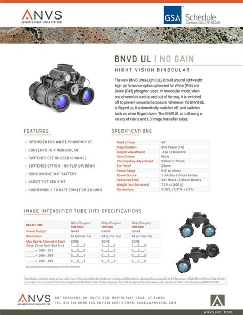 Night Vision Binocular Bnvd Ul Ultra Lightweight Anvs Inc