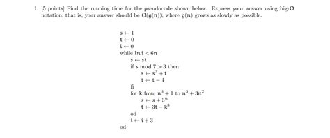 Solved 1 5 Points Find The Running Time For The