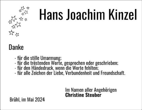 Traueranzeigen Von Hans Joachim Kinzel Trauerportal Ihrer Tageszeitung
